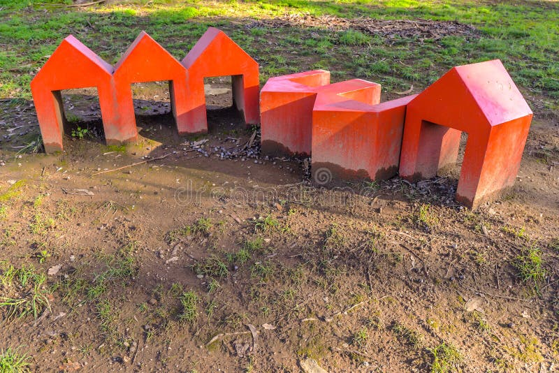Red Structures in the Park - Vigo Stock Image - Image of plant, path ...