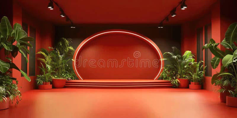 Red Studio with Screen: Neon Lighting and Curved Walls, Modern Design ...