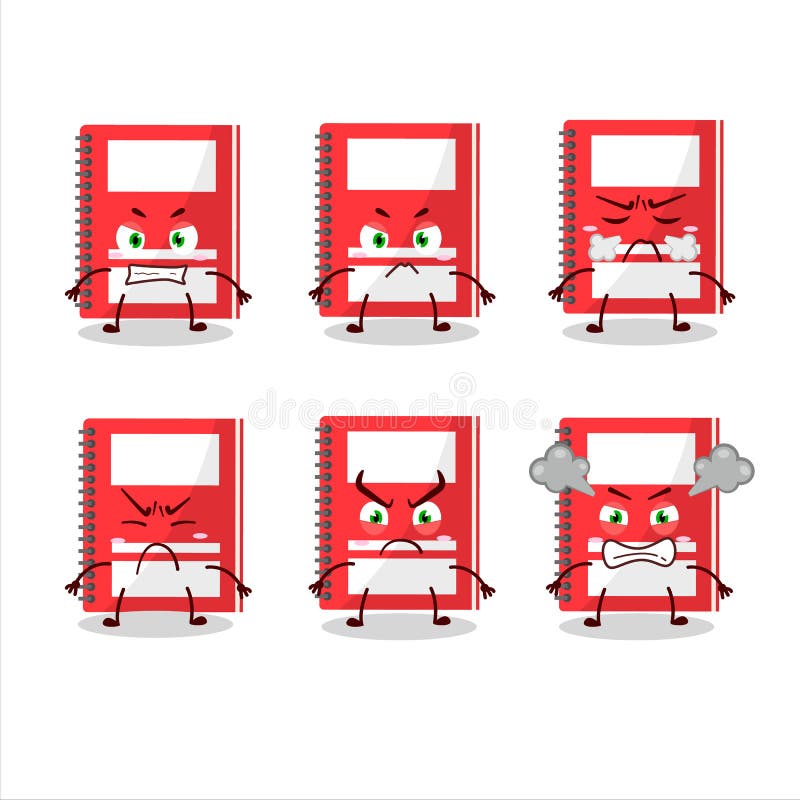 Red Study Book Cartoon Character with Various Angry Expressions Stock ...