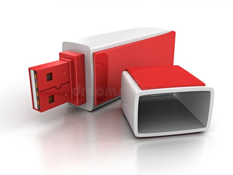 Red Stylish USB Flash Drive on White Background Stock Illustration ...