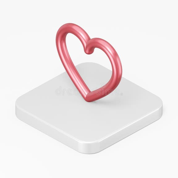 Red Stylized Heart Icon. 3d Rendering Square Button Key Isometric View, Interface Ui Ux Element ...