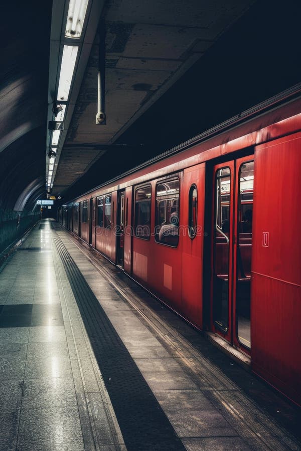 A Red Subway Train Pulling into a Station. Ideal for Transportation and ...
