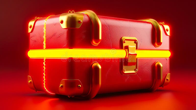 A Red Suitcase with Glowing Lights Stock Image - Image of light ...