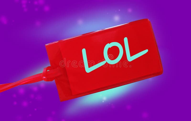 Horizontal View of a Plastic Tag. Red Suitcase Label with LOL Text on ...