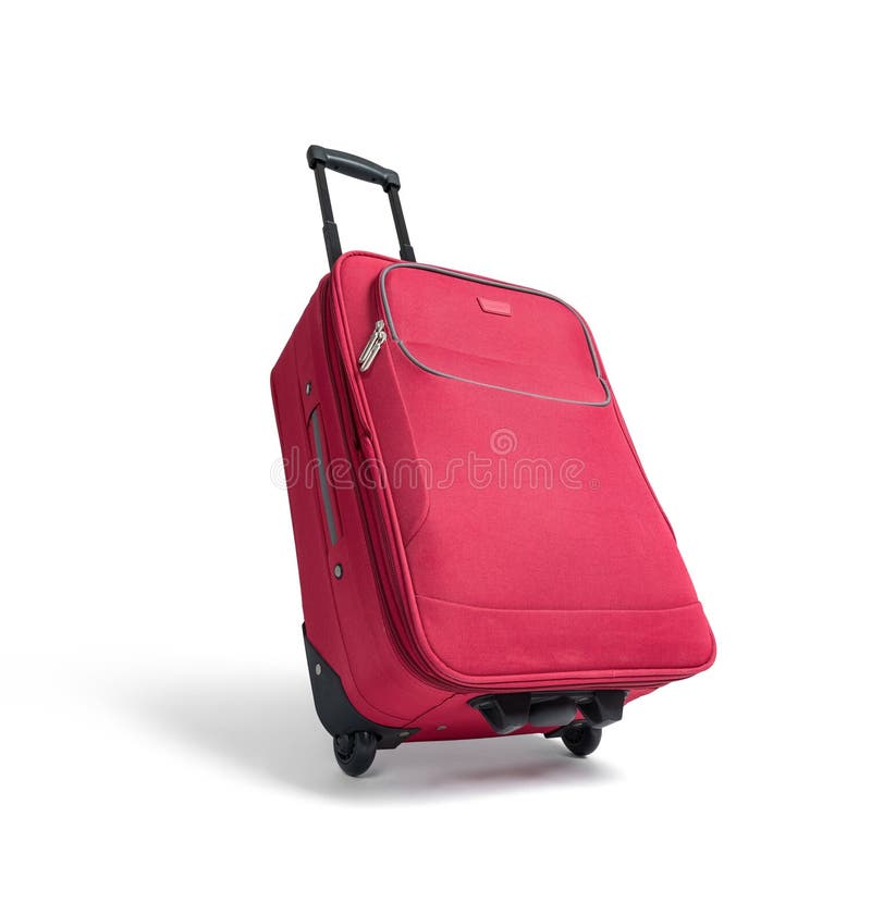 Red Suitcase on Wheels with the Handle Extended in the Running Position ...