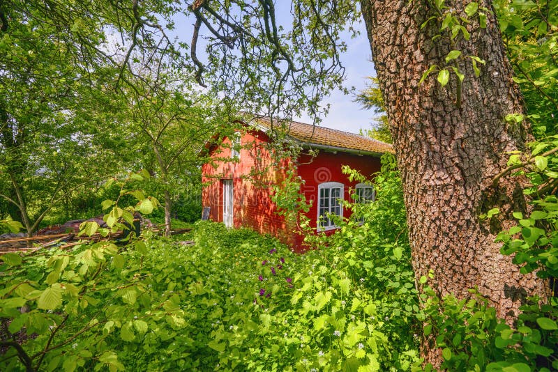 Red Summer Hut in a Green Garden Stock Image - Image of plants, forest ...