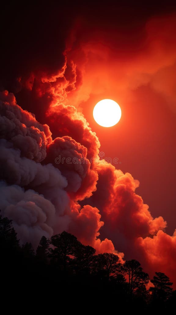 Red Sun Glowing through Thick Wildfire Smoke Creates Dramatic Scene ...
