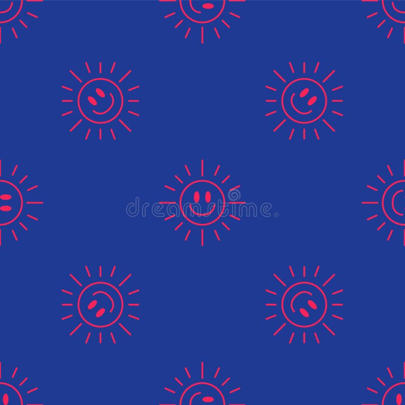 Red Sun Icon Isolated Seamless Pattern on Blue Background. Vector Stock ...