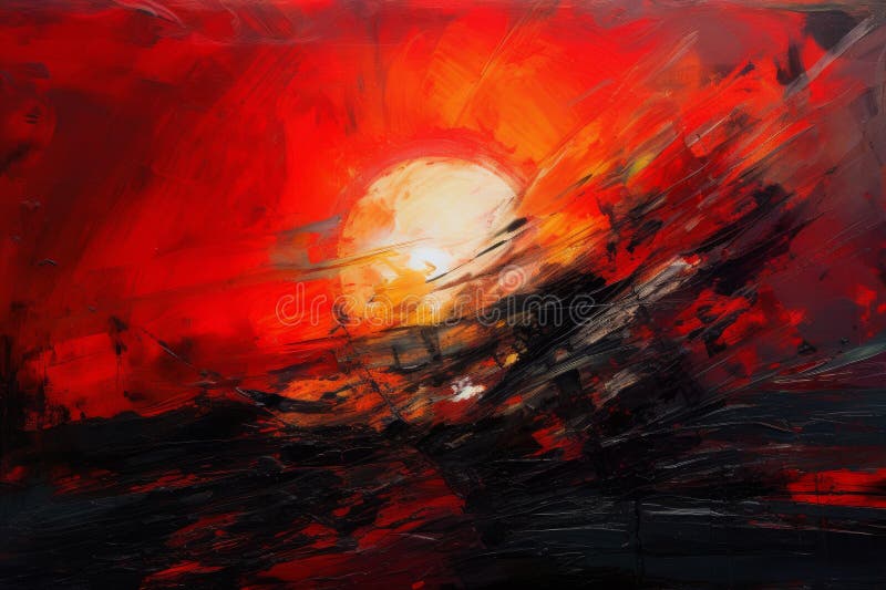 Red sun paint. Generate Ai stock illustration. Illustration of liquid ...