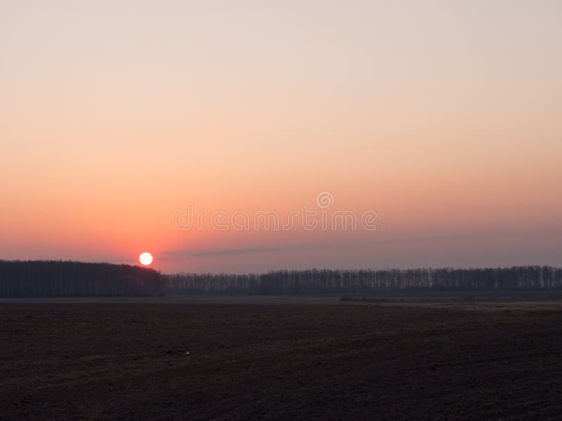 The Red Sun Rises from the Forest at Dawn Stock Image - Image of hill ...