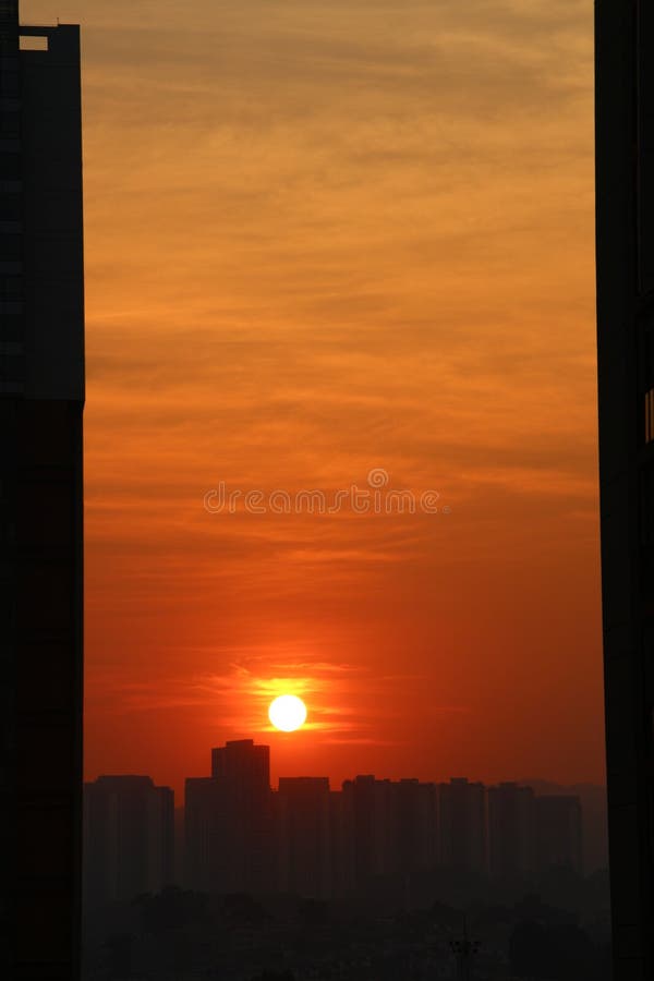 The red sun rises in sky stock image. Image of scenery - 58048141
