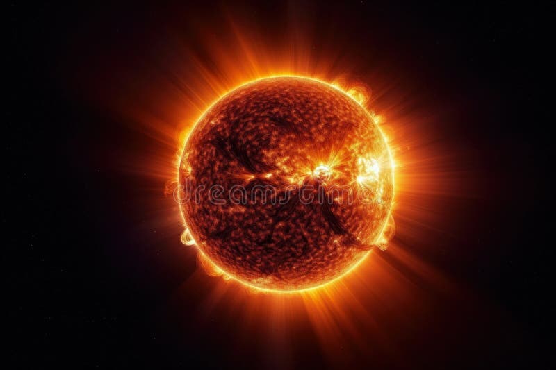 Red Sun Solar Flares Generative Ai Stock Illustration - Illustration of ...