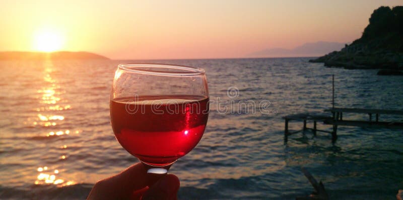 Red sune, red wine. stock photo. Image of wine, chilling - 99628292