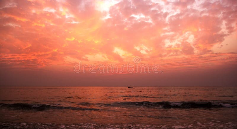 Red Sunset in Agonda Beach, South Goa, India Stock Photo - Image of ...