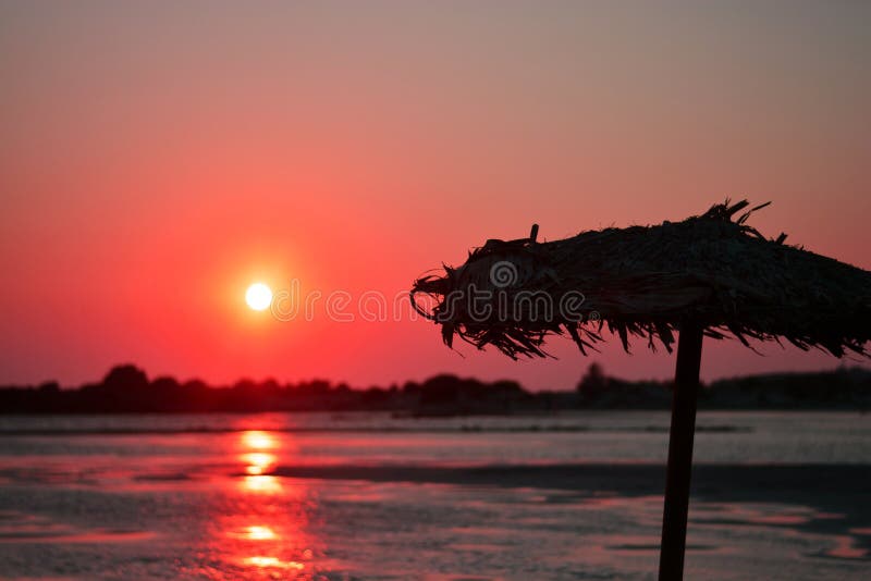 Red Sunset on the Beach and on the Water Stock Photo - Image of barbuda ...
