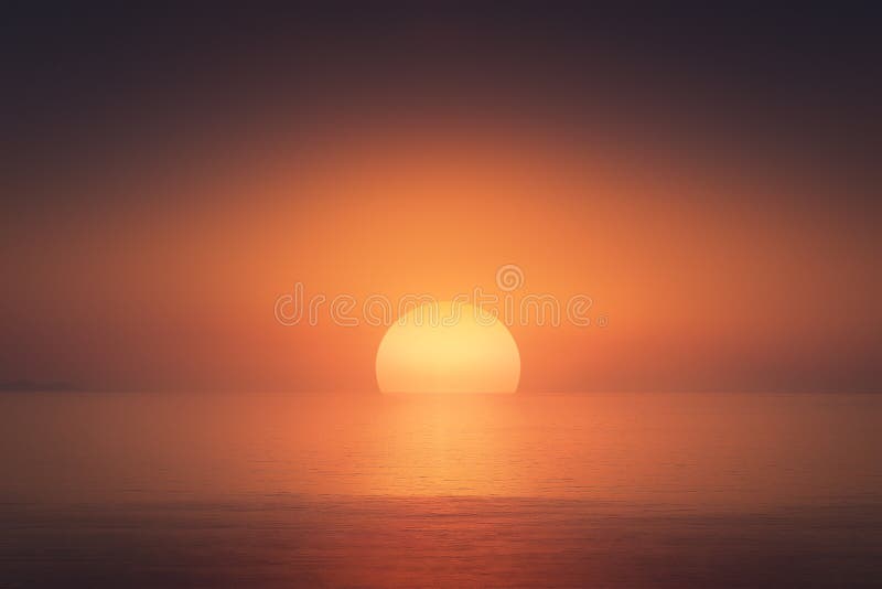 Red Sunset with Big Sun Over Sea Stock Photo - Image of colorful ...