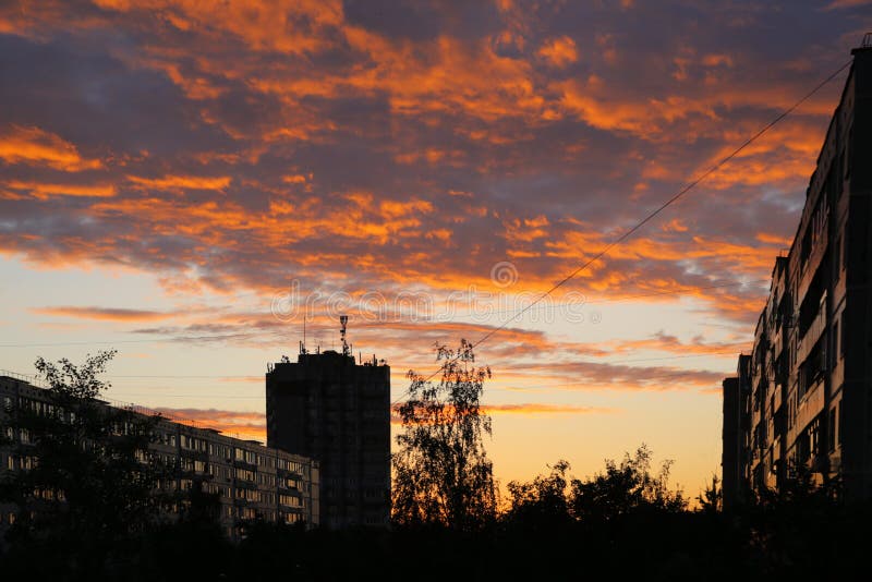 Red sunset in the city stock image. Image of climate - 204834379