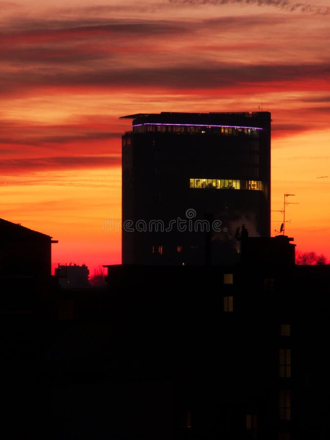 Red sunset stock image. Image of outdoors, milan, night - 89543315