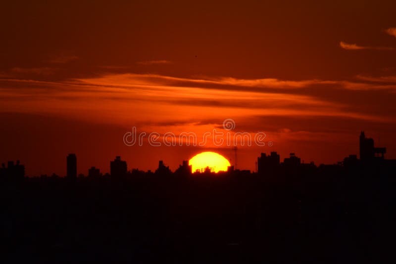Red Sunset with City Silhouette Stock Image - Image of abstract ...
