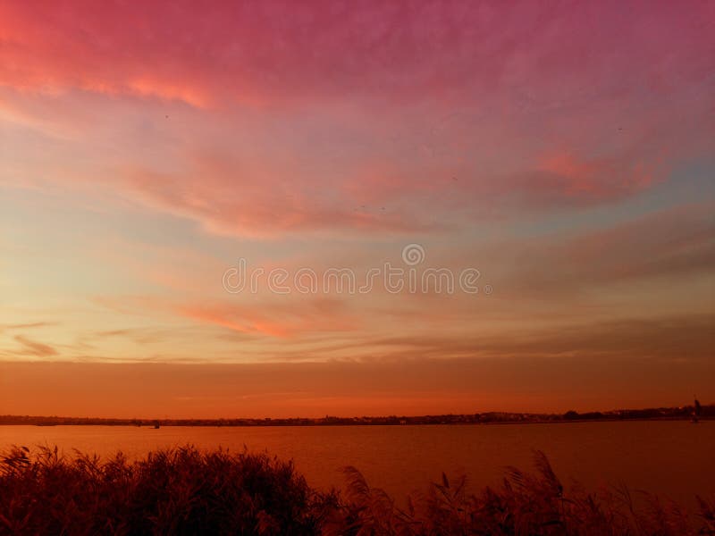 Red Sunset, Dawn Over the Lake, River Stock Image - Image of light ...
