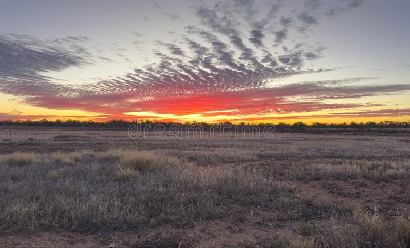 Red Sunset in Far Outback Queensland, Stock Photo - Image of outback ...