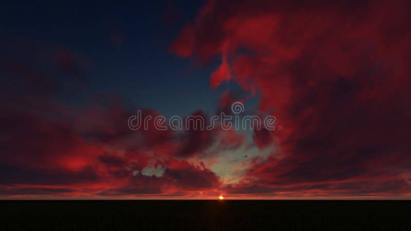 Red sunset on a field stock illustration. Illustration of blue - 91929493