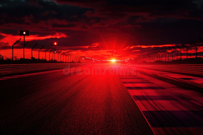 Red Sunset Illuminating Empty Racing Circuit Track Stock Image - Image ...