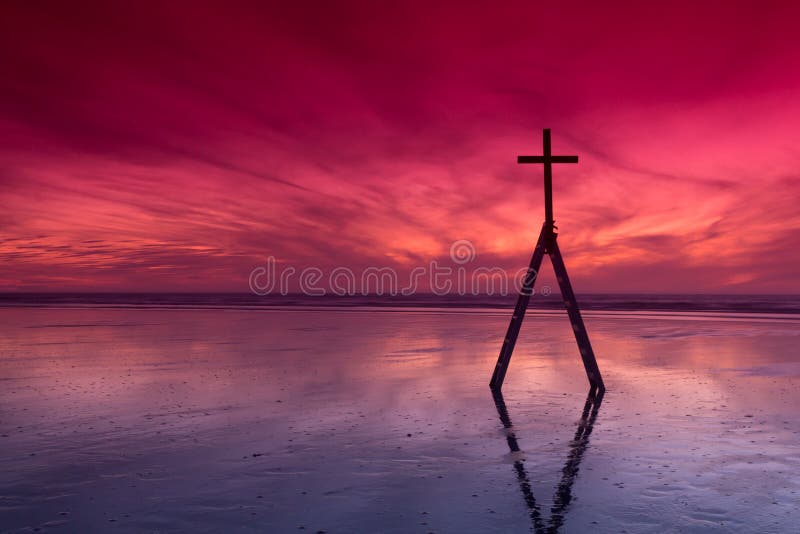 Red Sunset Ladder Cross stock image. Image of christ - 39452145