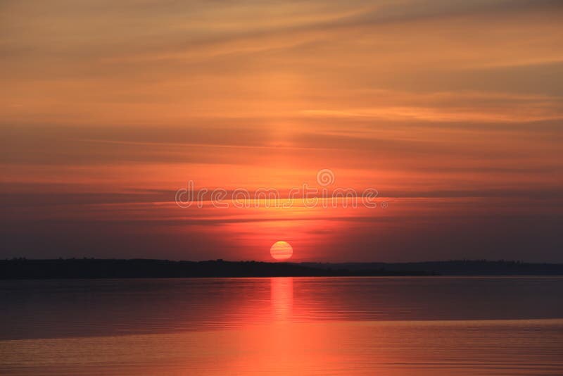 Red sunset on lake stock image. Image of dawn, evening - 229684531