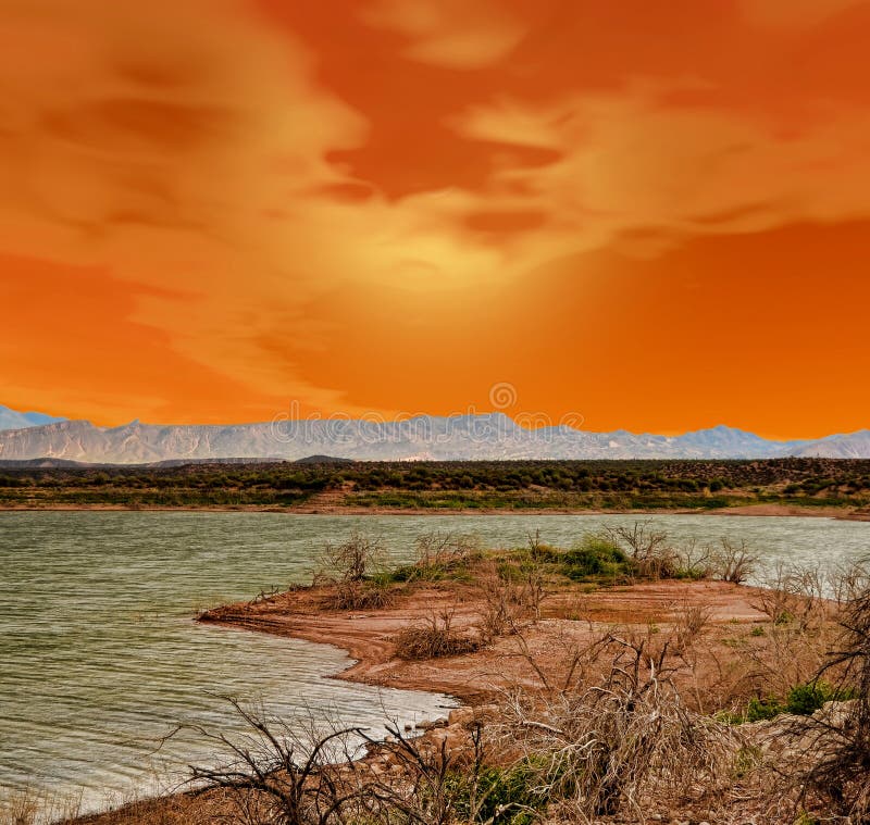 Red Sunset lake stock photo. Image of clean, pine, river - 46021124