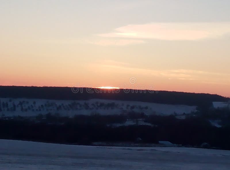 Red Sunset in November Over the Hill Stock Image - Image of white, snow ...