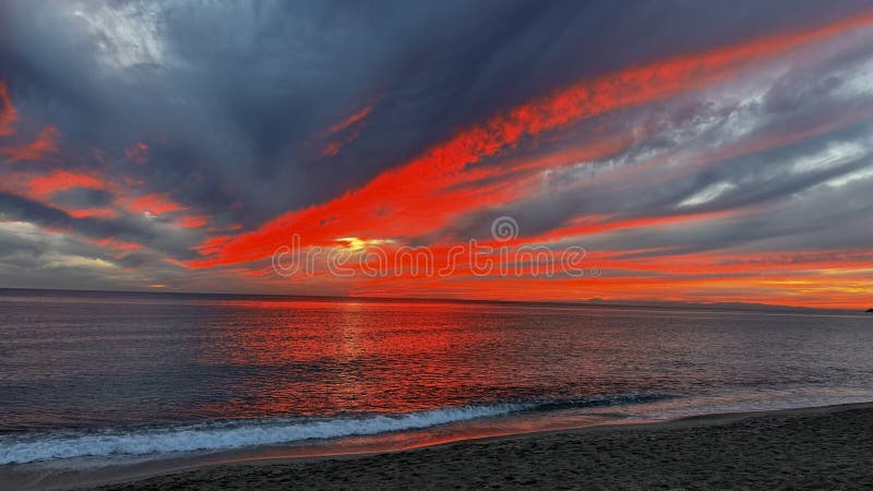 Red sunset ocean stock image. Image of colorful, beach - 353542077