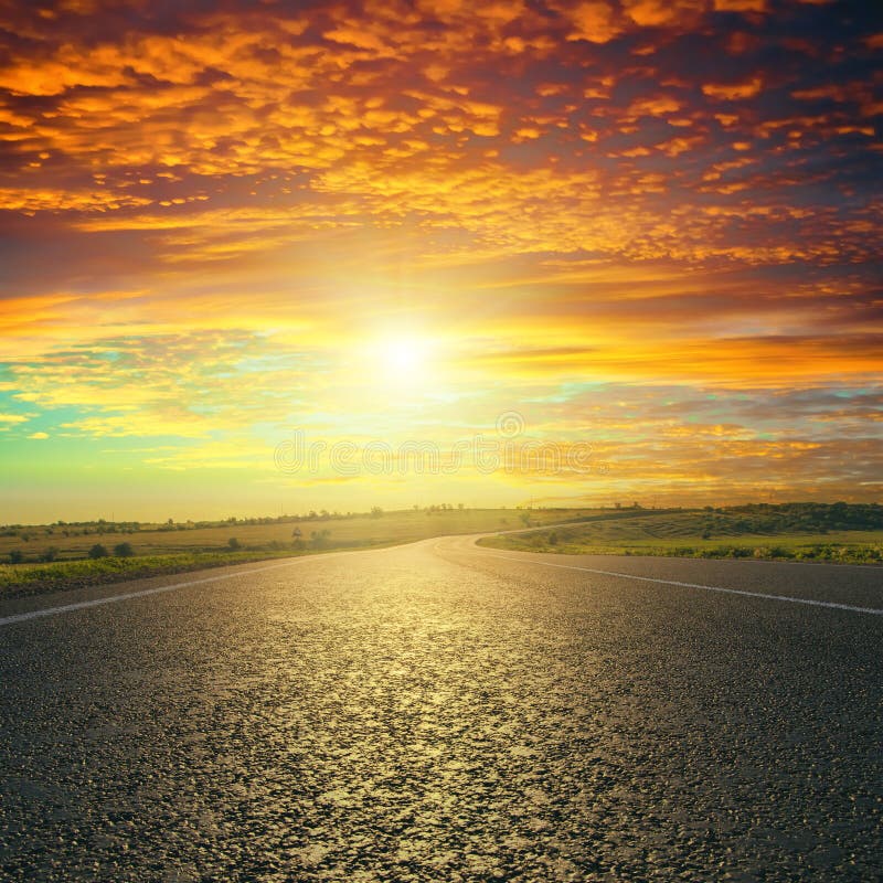 Sunset and Asphalt Road To Horizon Stock Image - Image of beautiful ...