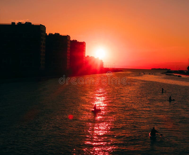 Red sunset over the city stock photo. Image of city - 251194788