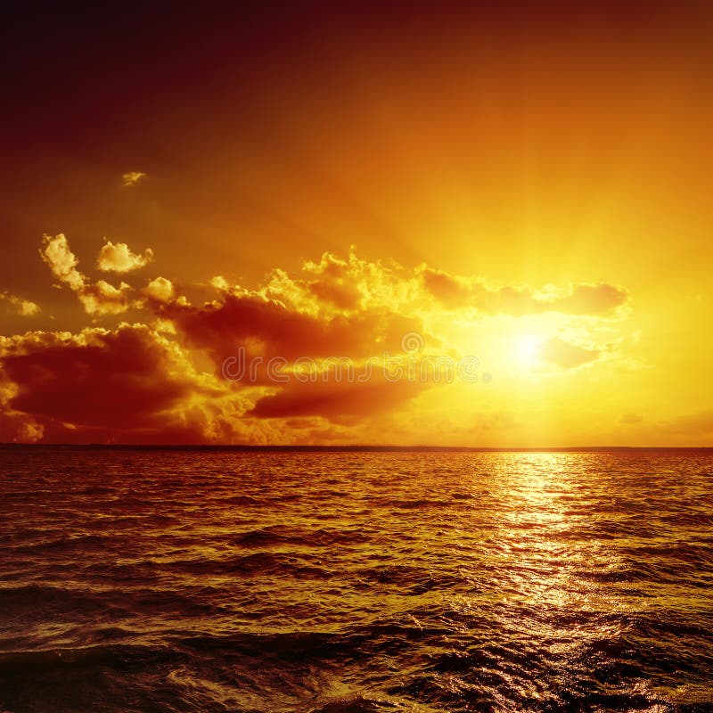 Red sunset over water stock image. Image of ocean, landscape - 70046783