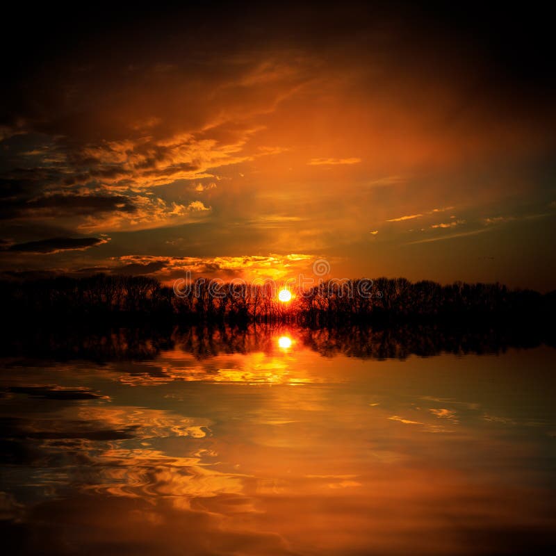 Red sunset on lake stock photo. Image of cloudy, sunrise - 12661050