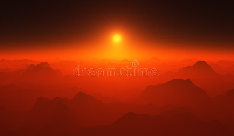 Red Sunset Over the Mountains. Stock Illustration - Illustration of ...