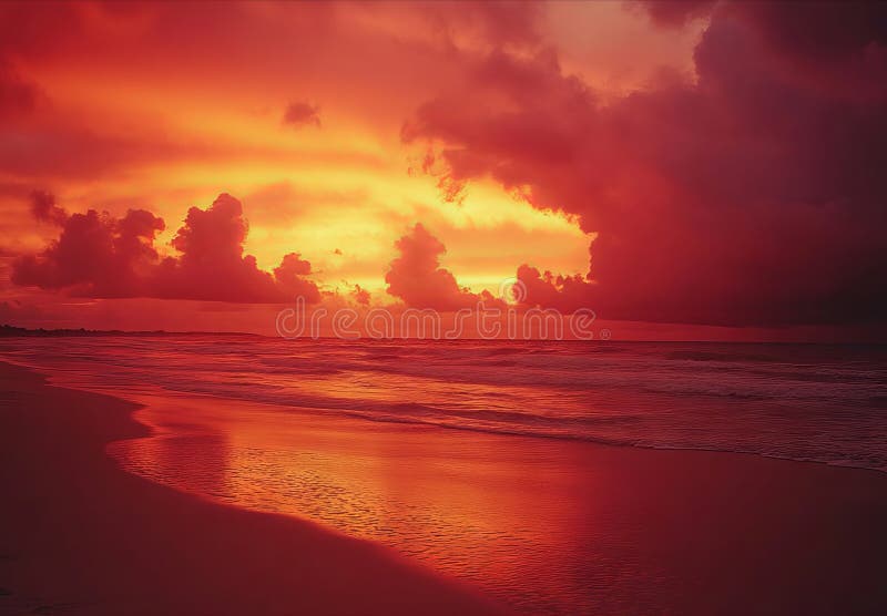 A Red Sunset Over the Ocean with Clouds in the Sky Stock Photo - Image ...