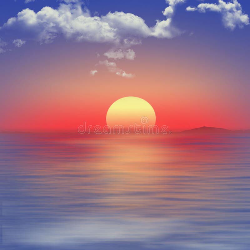 Red sunset over the sea stock illustration. Illustration of tranquil ...