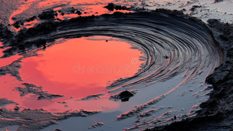 Red Sunset Reflected in a Circular Puddle Stock Illustration ...