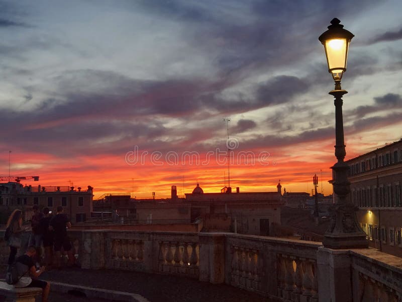 Red Sunset in rome stock image. Image of view, redsunset - 258762733