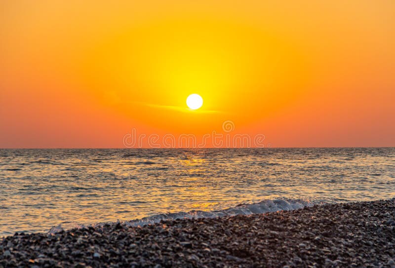 Red Sunset on the Sea Beach. Composition of Nature Stock Image - Image ...