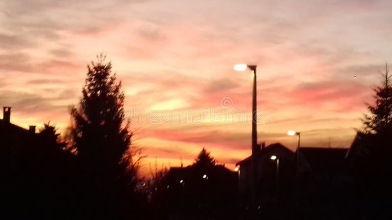 Red sunset sky in city stock photo. Image of sunset - 172865230