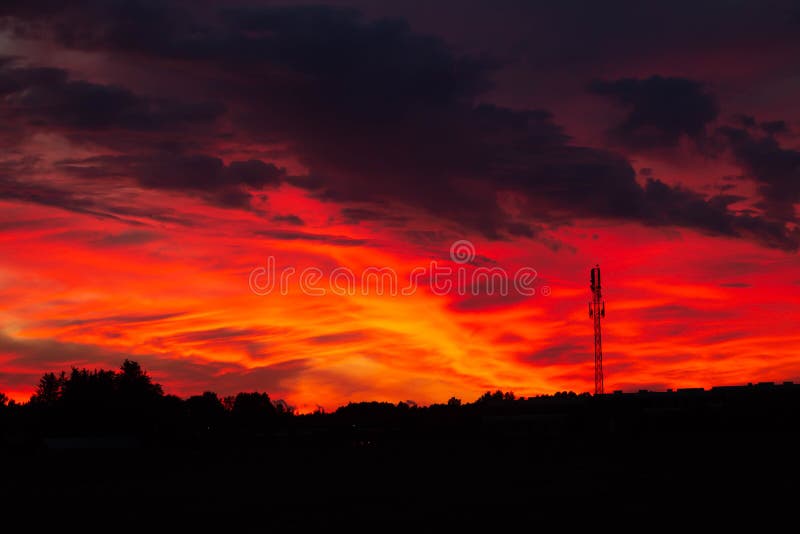 Red Sunset Sky Dramatic in North Stock Photo - Image of dramatic ...