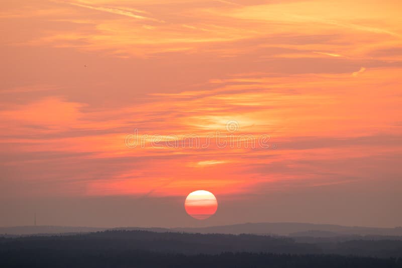 Red Sunset Sun Over Mountains Stock Image - Image of moody, evening ...