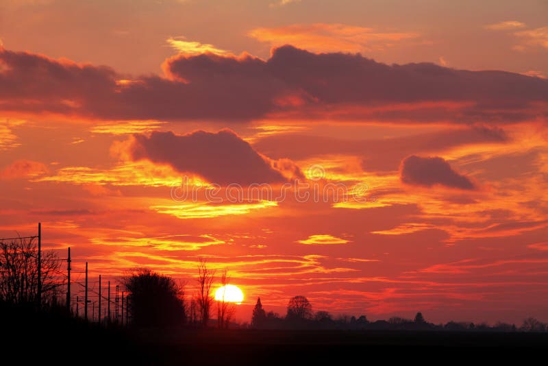 Red Sunset with sun stock photo. Image of majestic, happy - 35701906
