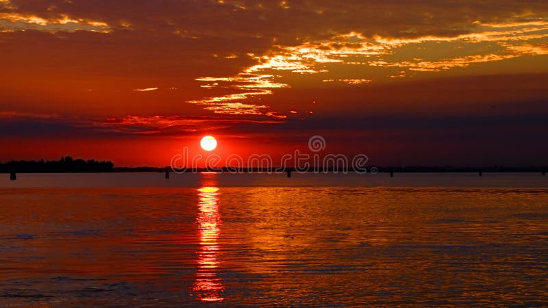 Red Sunset in the Venetian Lagoon, Italy Stock Image - Image of ...