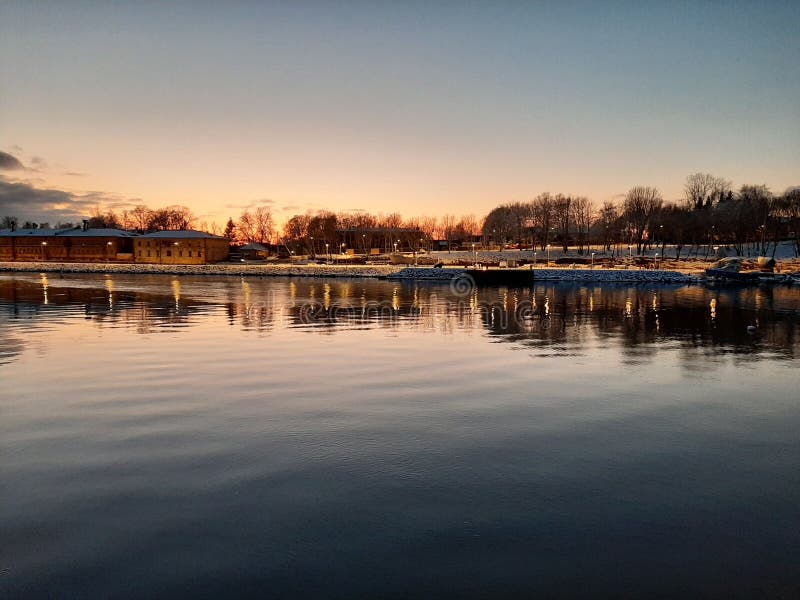 Red Sunset on the Waterfront Stock Photo - Image of waterfront, sunset ...
