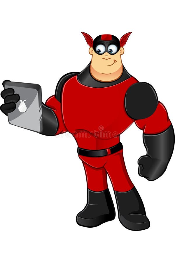 Red Superhero - Holding Tablet Stock Vector - Illustration of standing ...