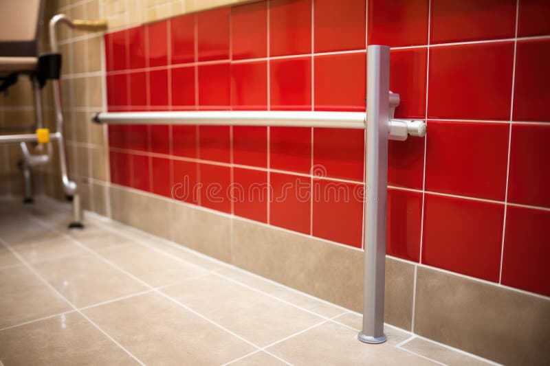 A Red Support Bar in a Handicap Restroom Stock Photo - Image of ...